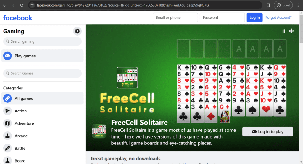 Facebook Solitaire Game Types. FB Solitaire Examples